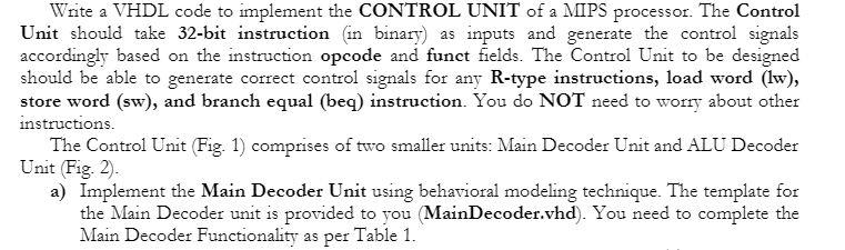 Solved Write A Vhdl Code To Implement The Control Unit Of A 