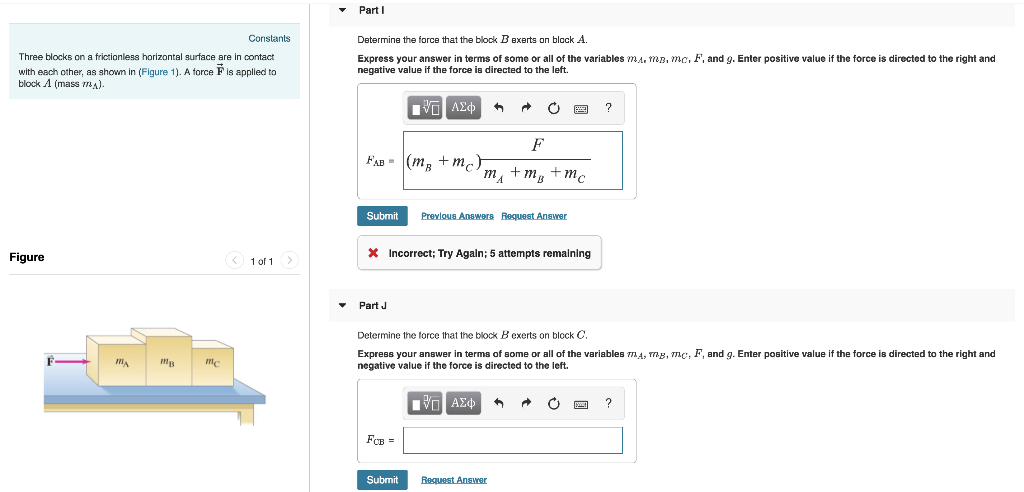 Solved Constants Part D Three blocks on a frictionless | Chegg.com