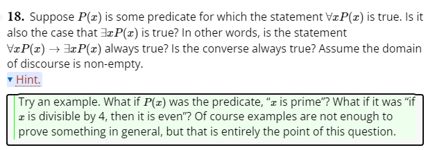 Solved 18. Suppose P(x) is some predicate for which the | Chegg.com