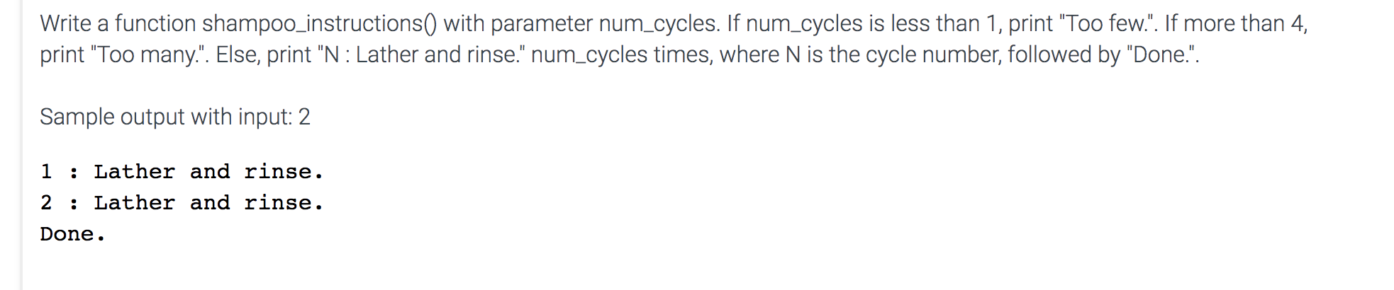 Solved Write a function shampoo_instructions() with | Chegg.com