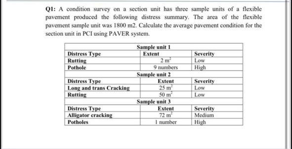 Solved Q1: A condition survey on a section unit has three | Chegg.com