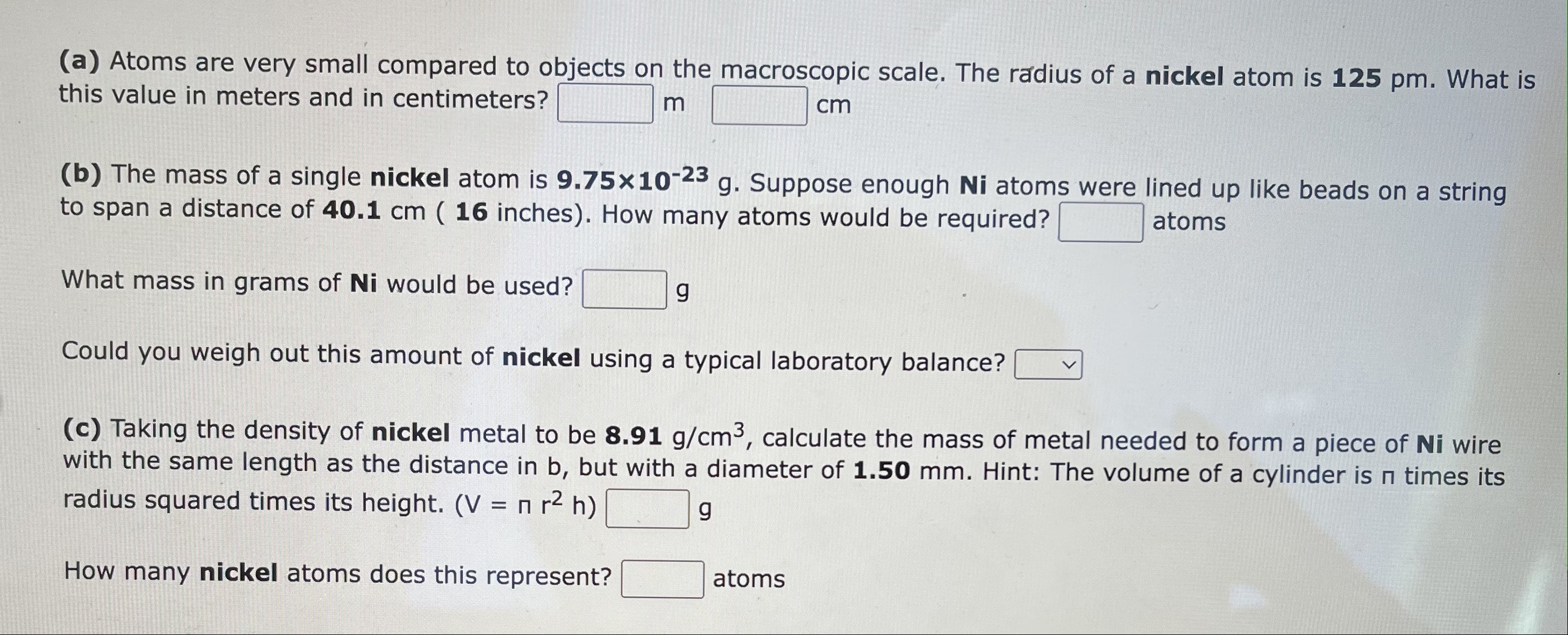 Solved (a) Atoms are very small compared to objects on the | Chegg.com