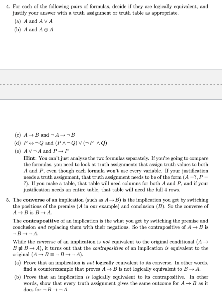 Solved 4. For each of the following pairs of formulas, | Chegg.com