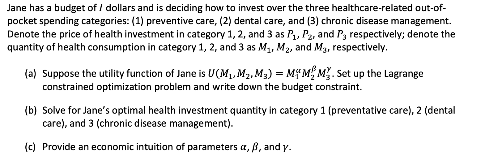 Jane has a budget of I dollars and is deciding how to | Chegg.com