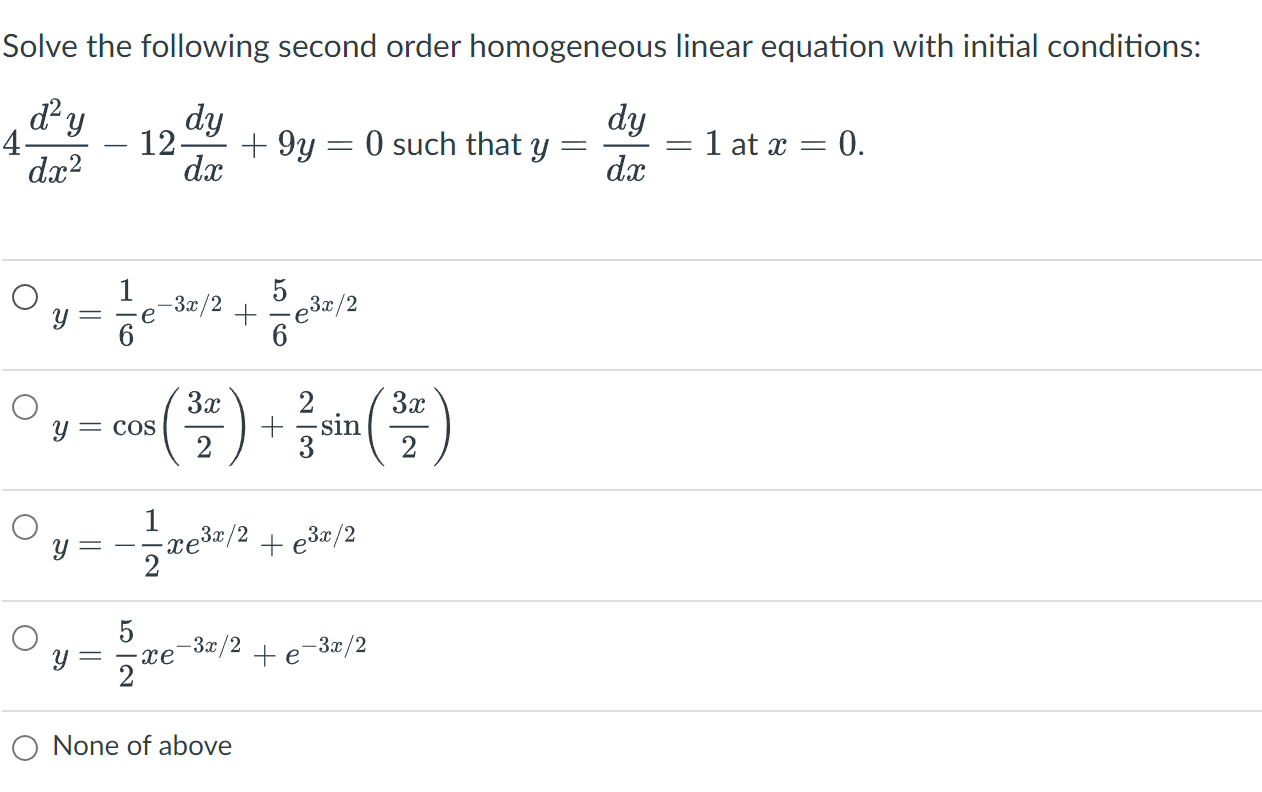 Solved Solve the following second order homogeneous linear | Chegg.com