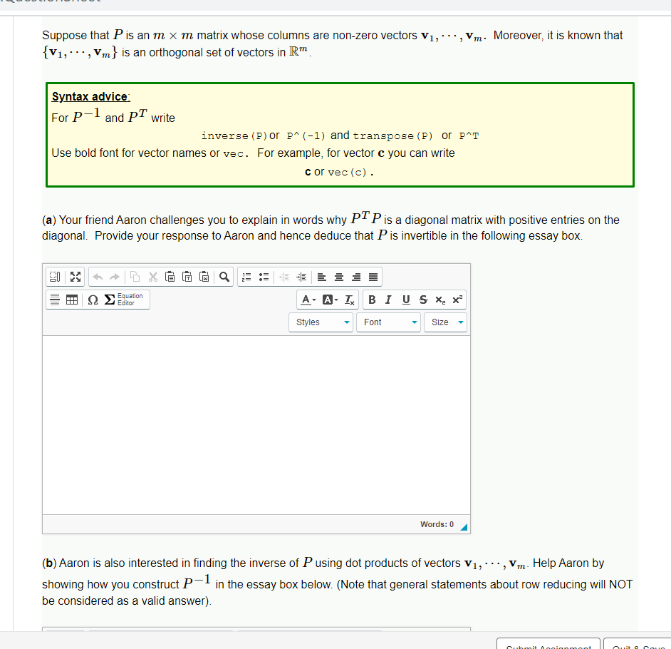Solved Suppose that P is an m×m matrix whose columns are | Chegg.com
