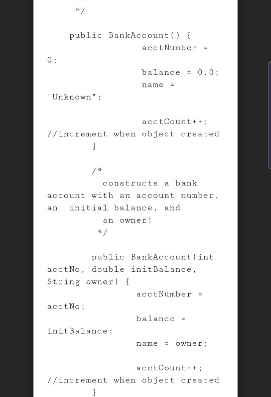 Solved 1. Download BankAccount.java and Bank.java and run. | Chegg.com