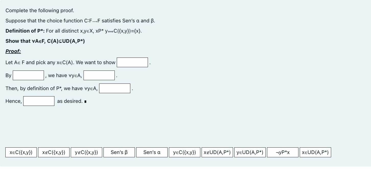Solved Complete the following proof. Suppose that the choice | Chegg.com