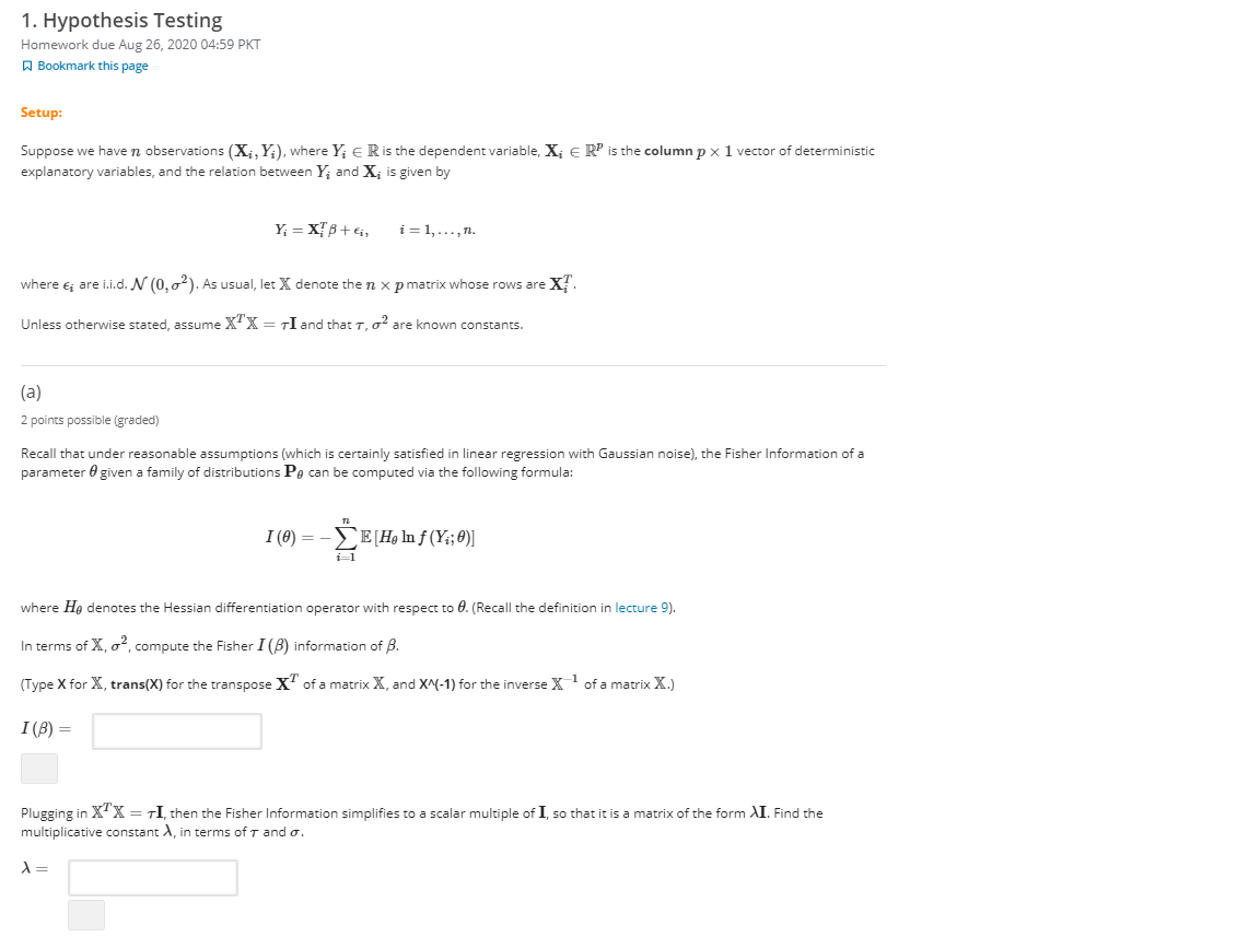 Solved 1. Hypothesis Testing Homework due Aug 26, 2020 04:59 | Chegg.com