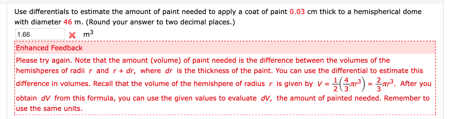 Solved Use differentials to estimate the amount of paint | Chegg.com