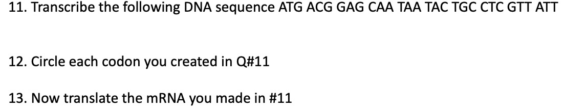 Solved Transcribe the following DNA sequence ATG ACG GAG CAA | Chegg.com