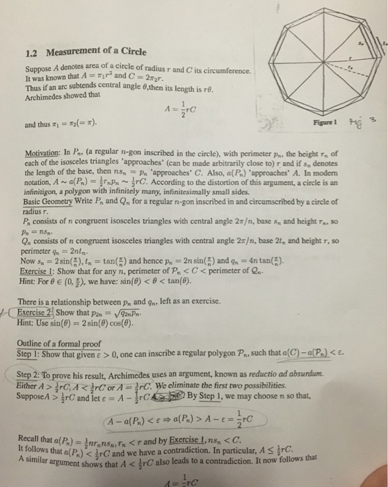 Solved 1.2 Measurement of a Circle area of a circle of | Chegg.com