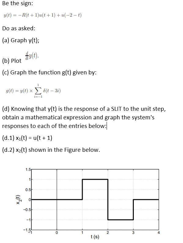 Solved Be the sign: y(t) = -R(t+1)u(t+1) + u(-2 – t) Do as | Chegg.com