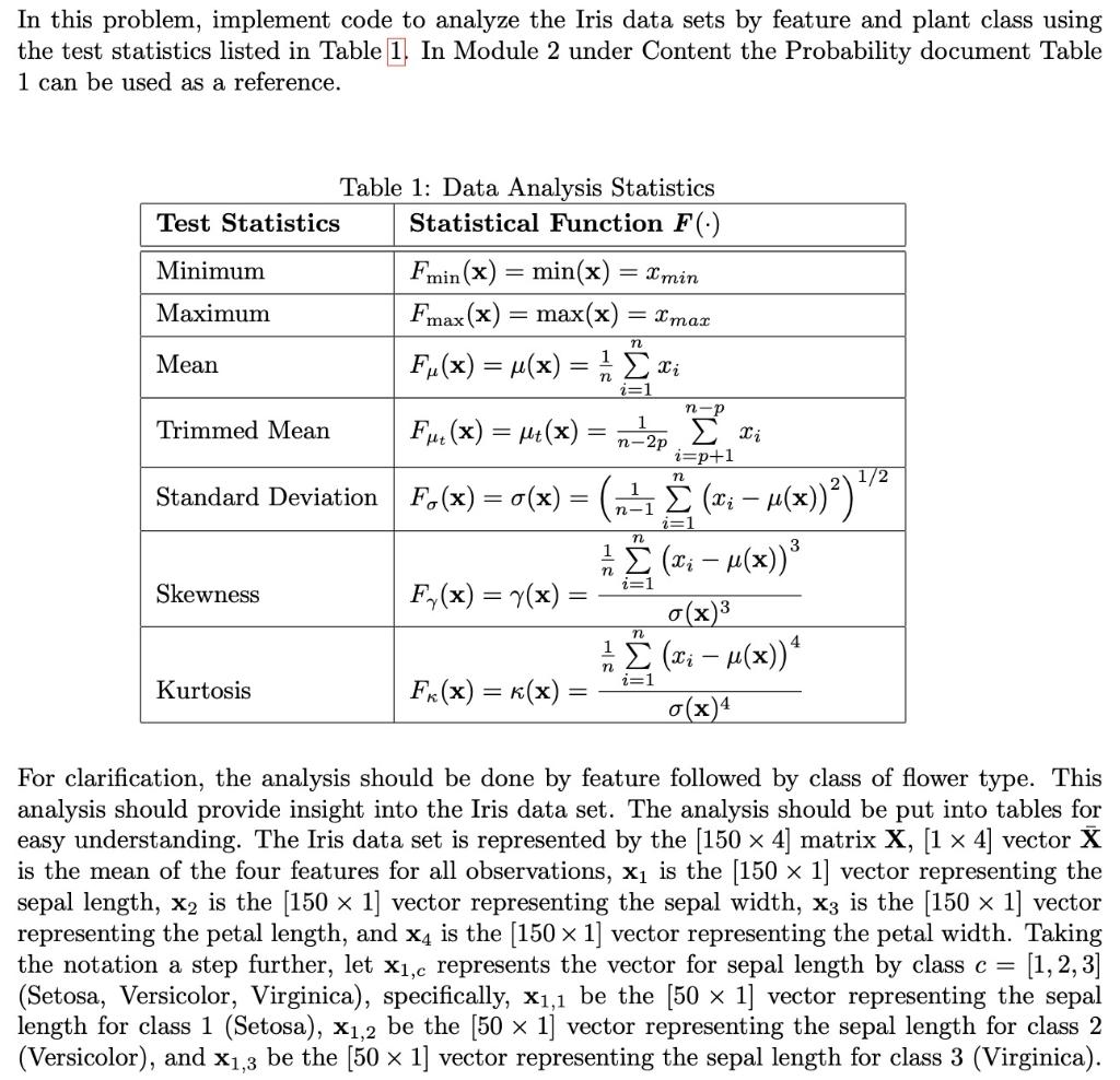 Solved In this problem, implement code to analyze the Iris | Chegg.com