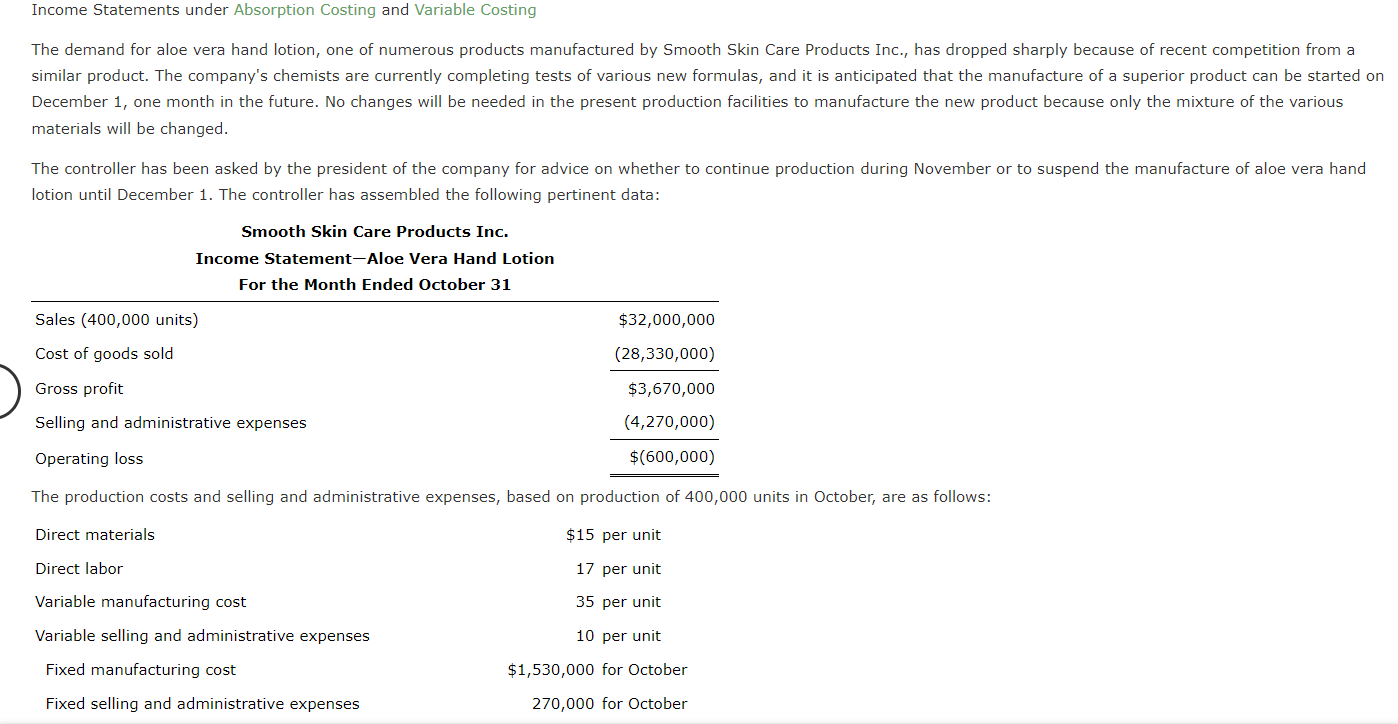 Solved Income Statements under Absorption Costing and | Chegg.com