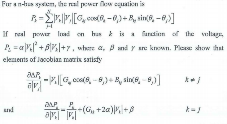 For a n-bus system, the real power flow equation is | Chegg.com