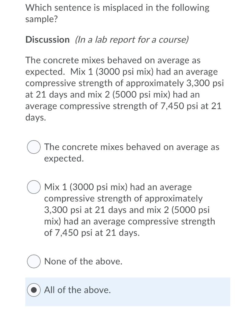Solved Which sentence is misplaced in the following sample? | Chegg.com