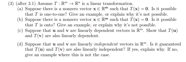 Solved (3) (after 3.1) Assume T:RM R" is a linear | Chegg.com