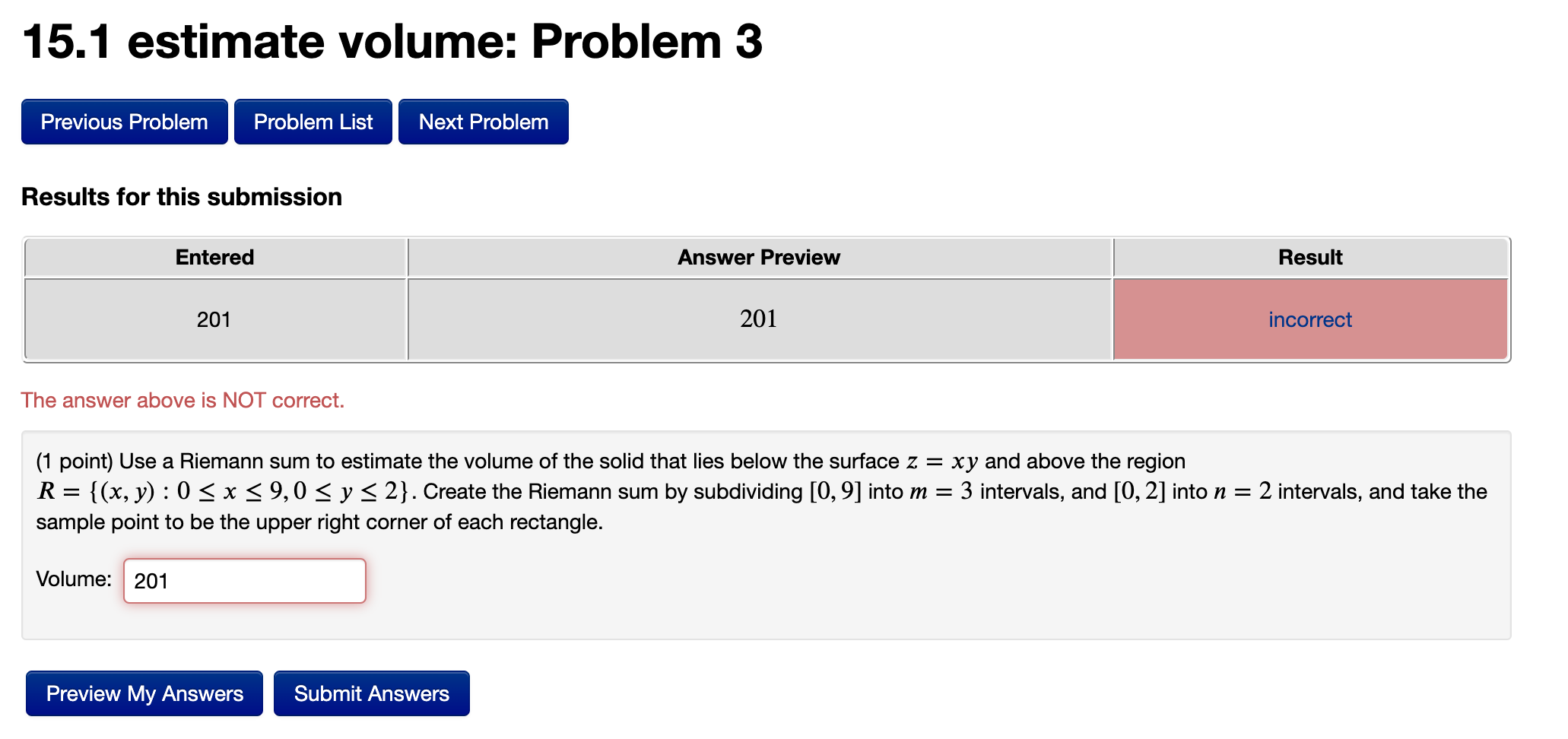 Solved 15.1 estimate volume: Problem 3 Previous Problem | Chegg.com