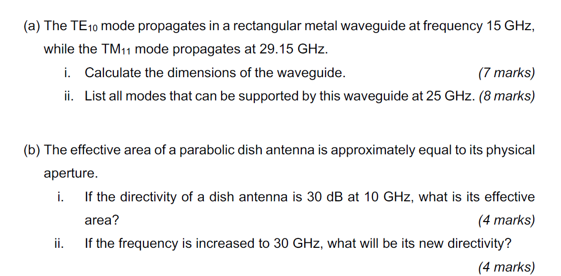 Solved (a) The TE10 mode propagates in a rectangular metal | Chegg.com