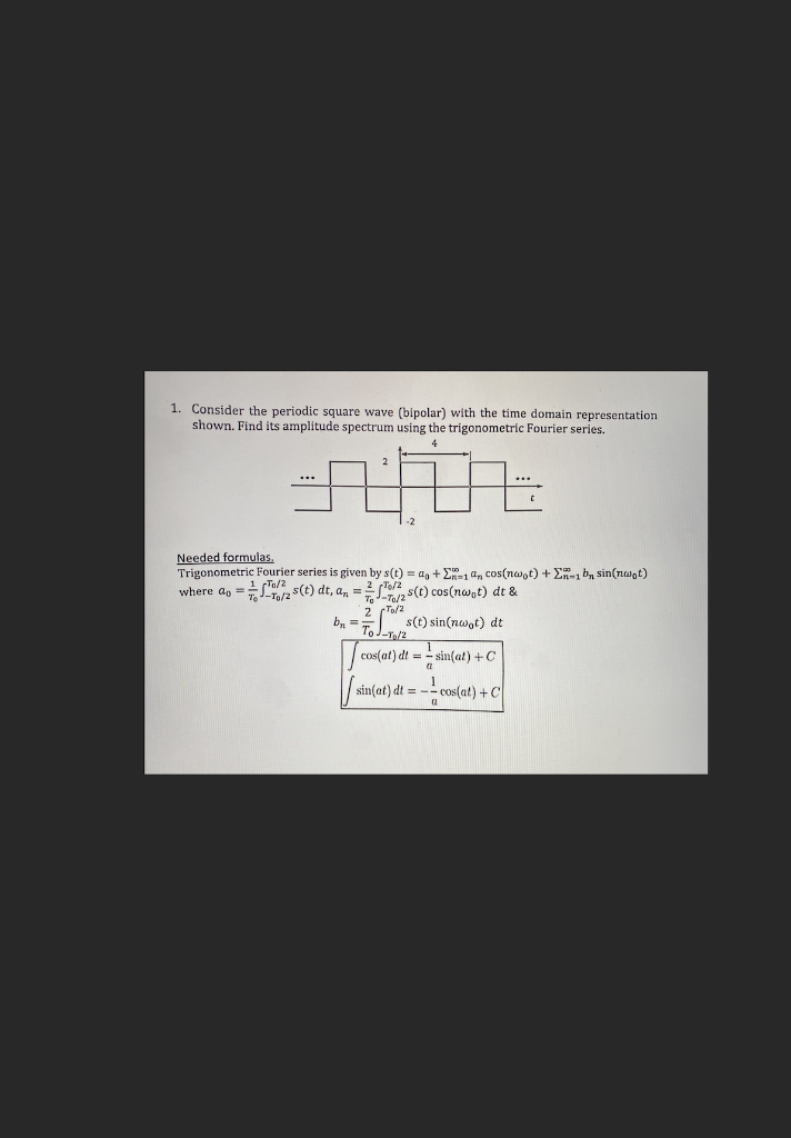 Solved 1. Consider the periodic square wave (bipolar) with | Chegg.com
