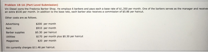 Solved Problem 18-1A (Part Level Submission) Vin Diesel owns | Chegg.com