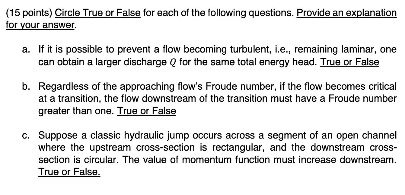 (15 points) Circle True or False for each of the | Chegg.com
