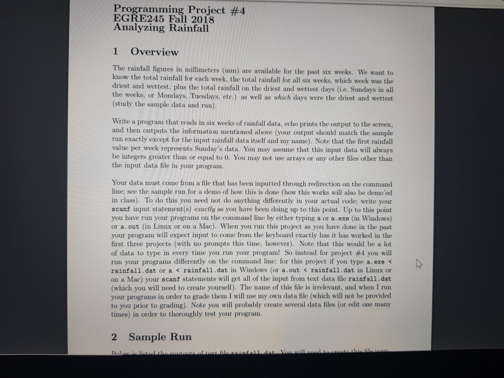 Solved Programming Project #4 EGRE245 Fall 2018 Analyzing | Chegg.com