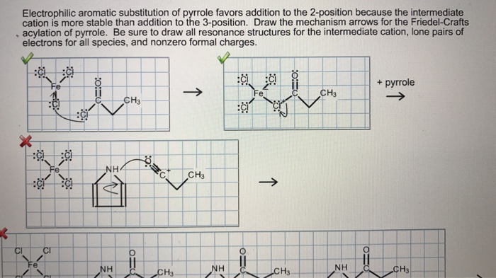 Solved Electrophilic aromatic substitution of pyrrole favors | Chegg.com