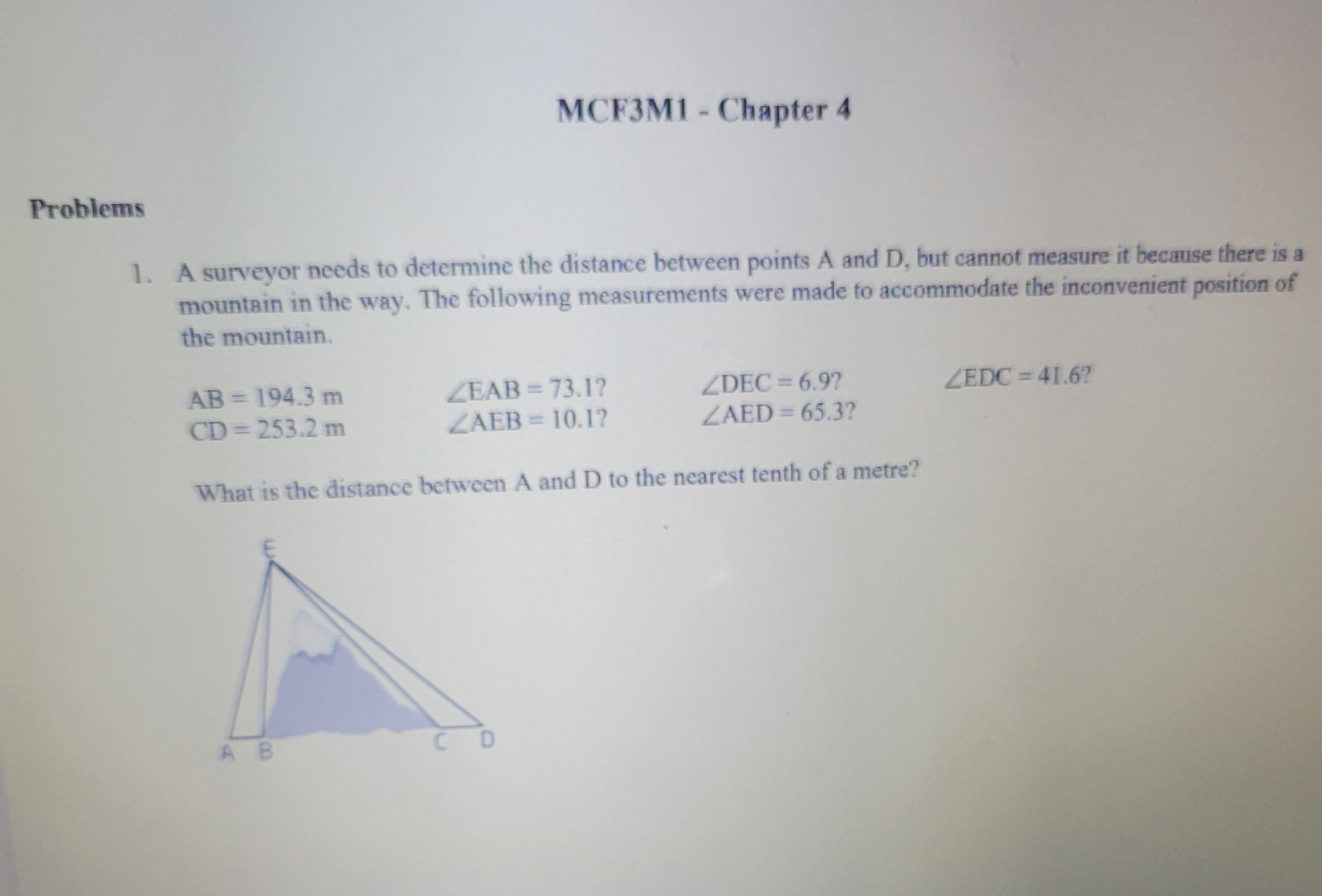 Solved MCF3M1 - ﻿Chapter 4ProblemsA surveyor needs to | Chegg.com