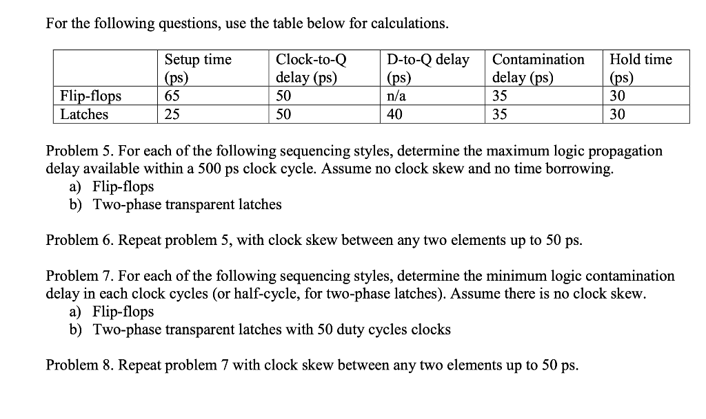 Solved For the following questions, use the table below for | Chegg.com