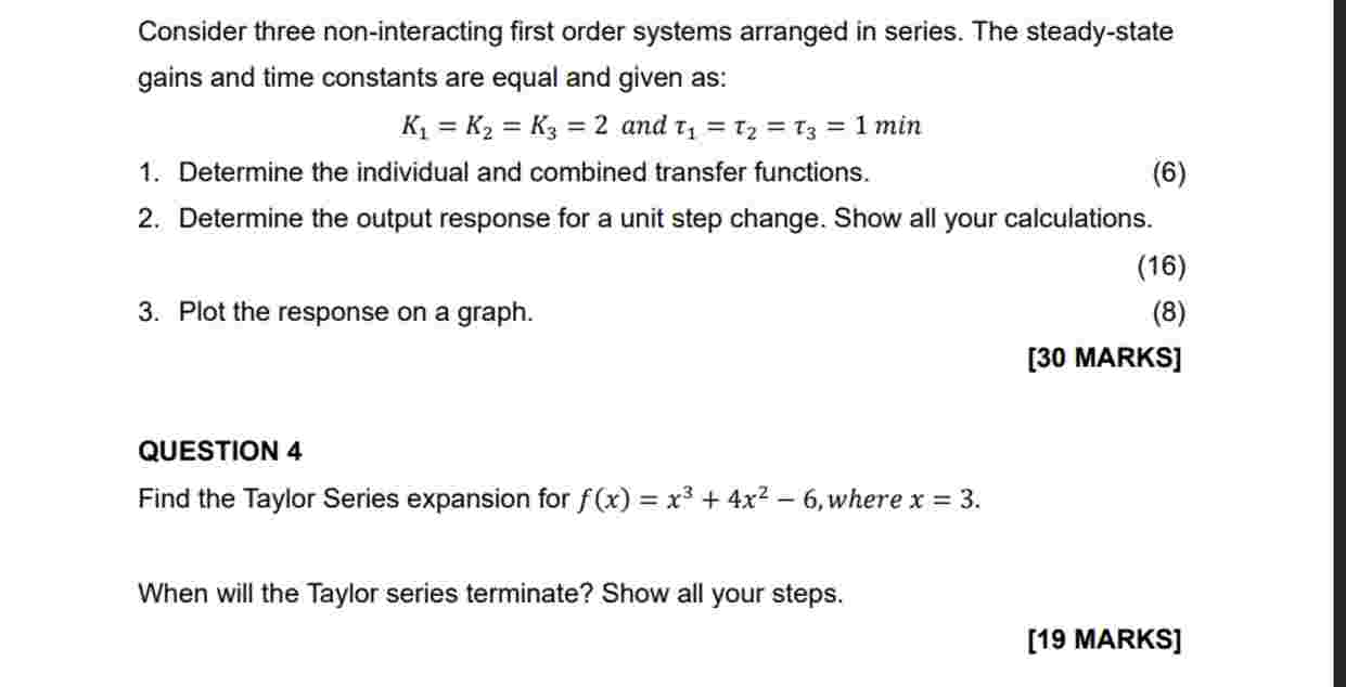 Solved Consider three non-interacting first order systems | Chegg.com