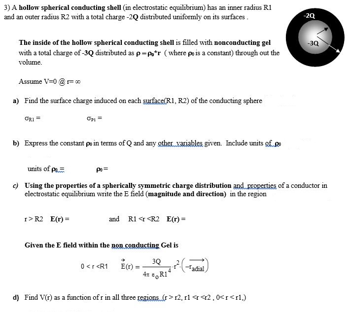 Solved A hollow spherical conducting shell (in electrostatic | Chegg.com