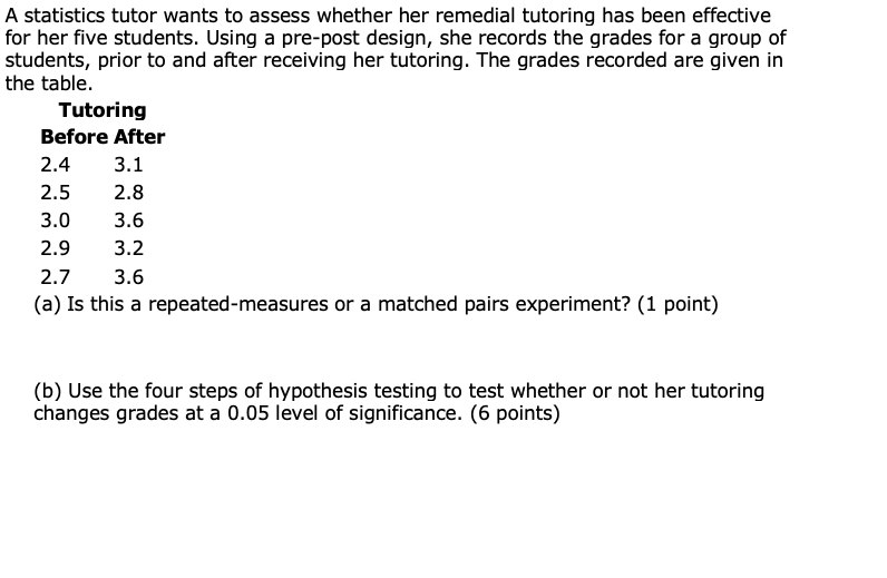 Solved A statistics tutor wants to assess whether her | Chegg.com