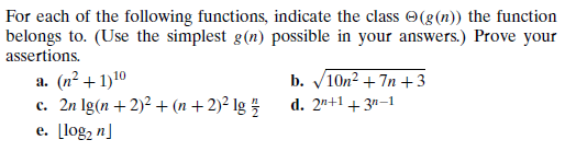 Solved For each of the following functions, indicate the | Chegg.com