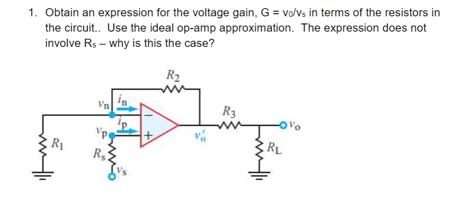 Solved 1. Obtain an expression for the voltage gain, G=v0/vs | Chegg.com