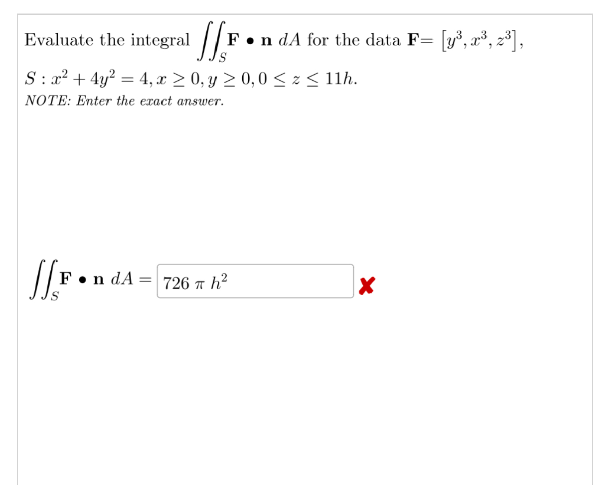 Solved evaluate the integral f.ndA for the data | Chegg.com