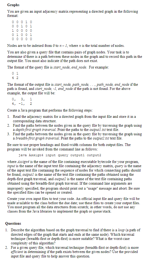 Solved Graphs You are given an input adjacency matrix | Chegg.com