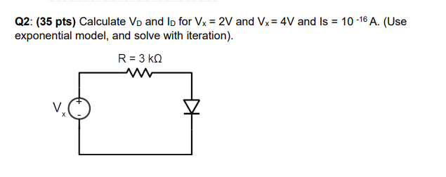 Solved Q2: (35 pts) Calculate VD and ID for Vx=2 V and Vx=4 | Chegg.com