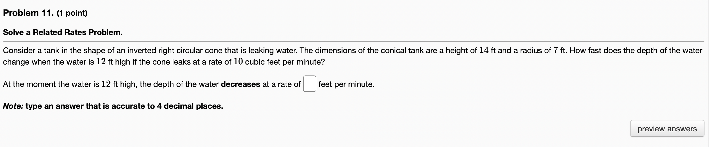Solved Problem 11. (1 point) Solve a Related Rates Problem. | Chegg.com