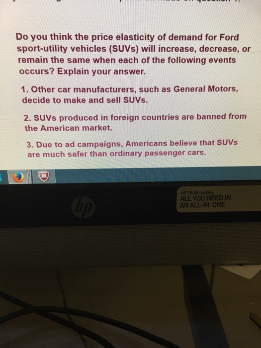 Solved Do you think the price elasticity of demand for Ford | Chegg.com