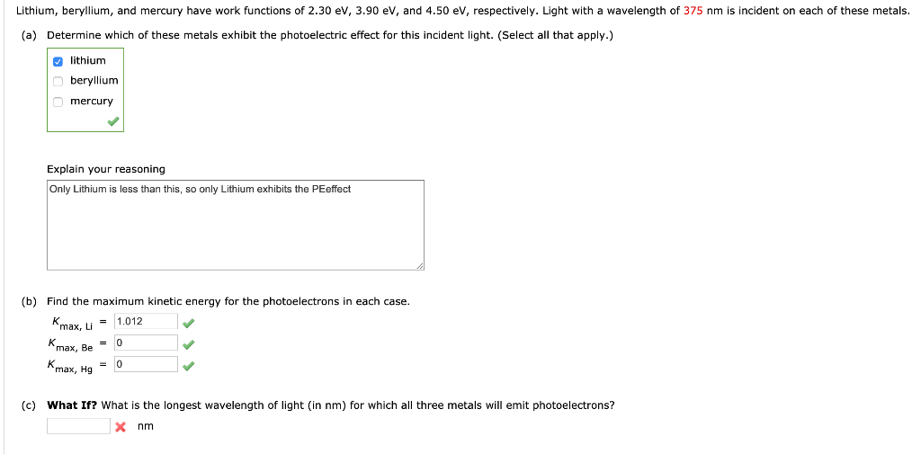 Solved Lithium, beryllium, and mercury have work functions | Chegg.com