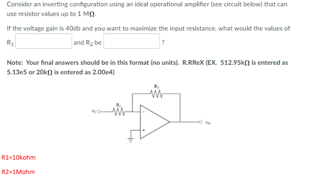 Solved Consider an inverting configuration using an ideal | Chegg.com