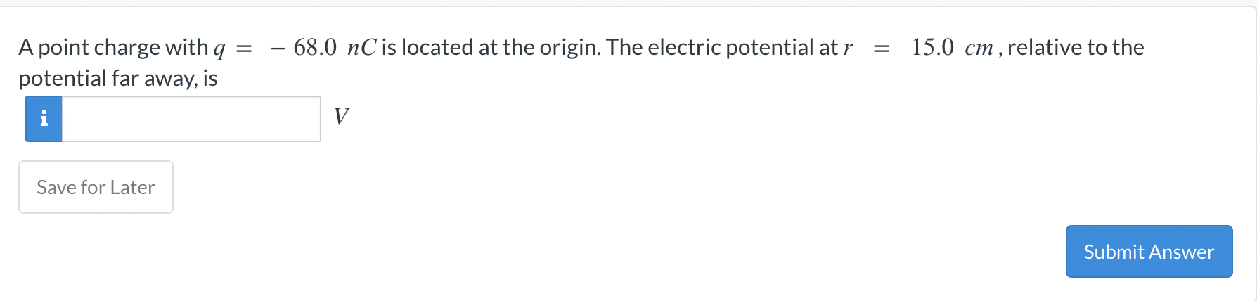 Solved A point charge with q=−68.0nC is located at the | Chegg.com