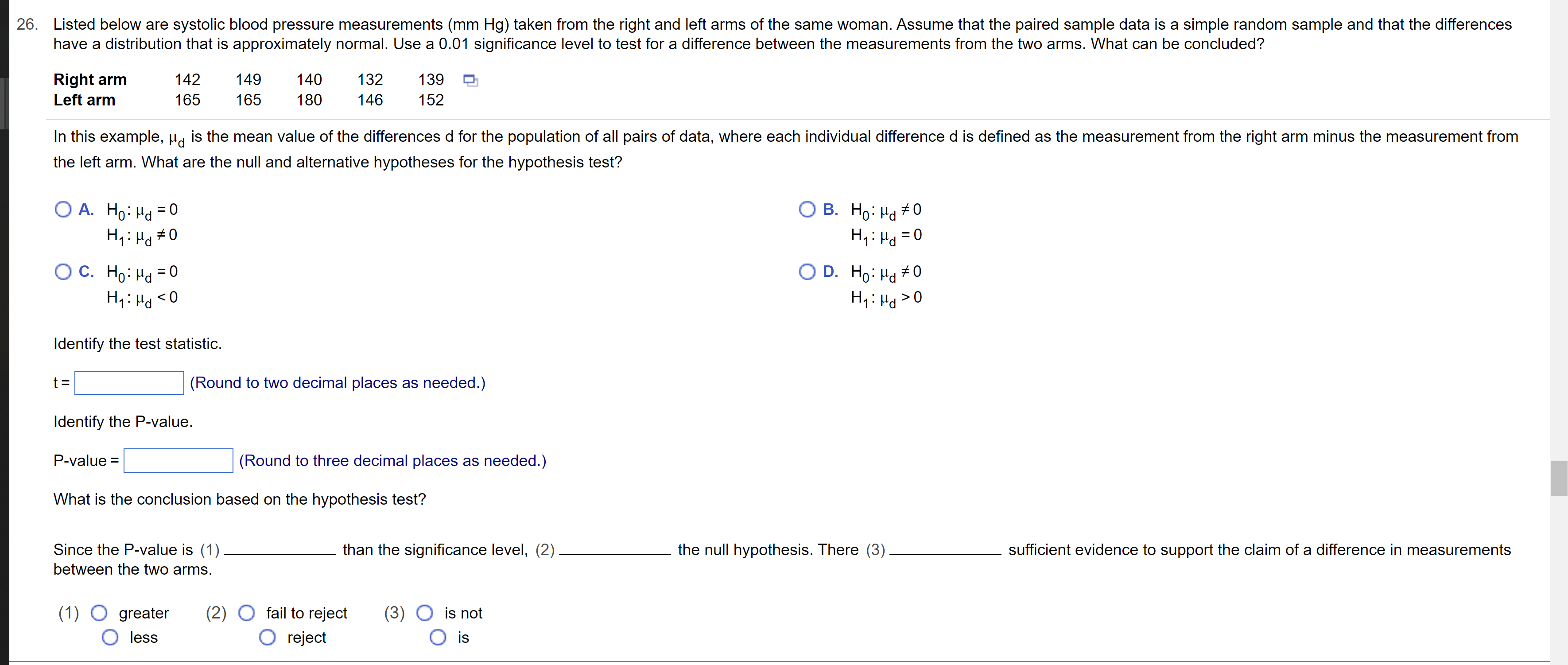 Solved The mean value of the differences for the paired | Chegg.com