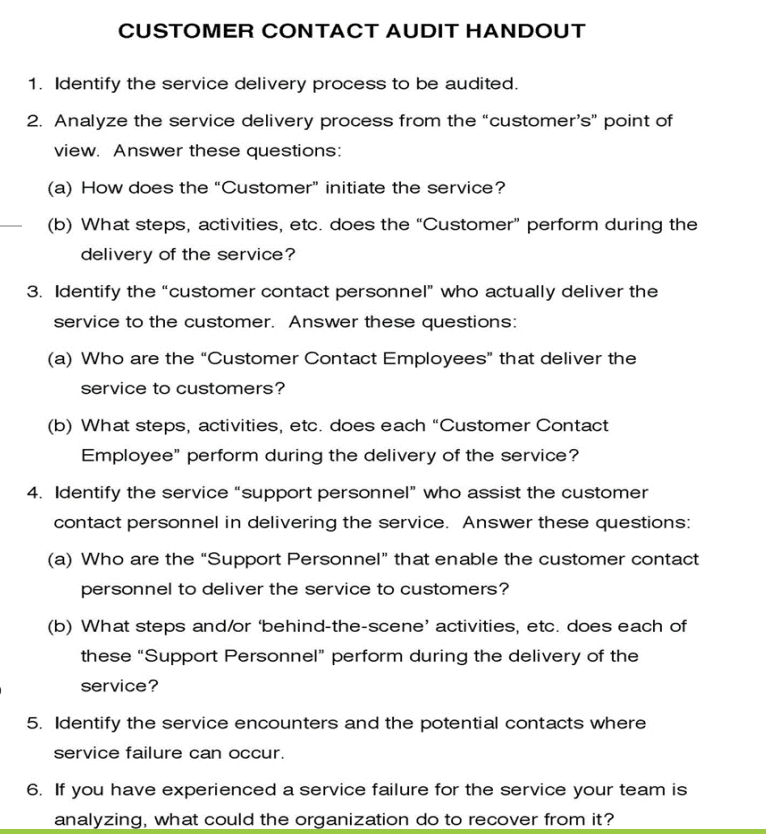 Solved Exercise: Customer Contact Audit •Perform a customer | Chegg.com