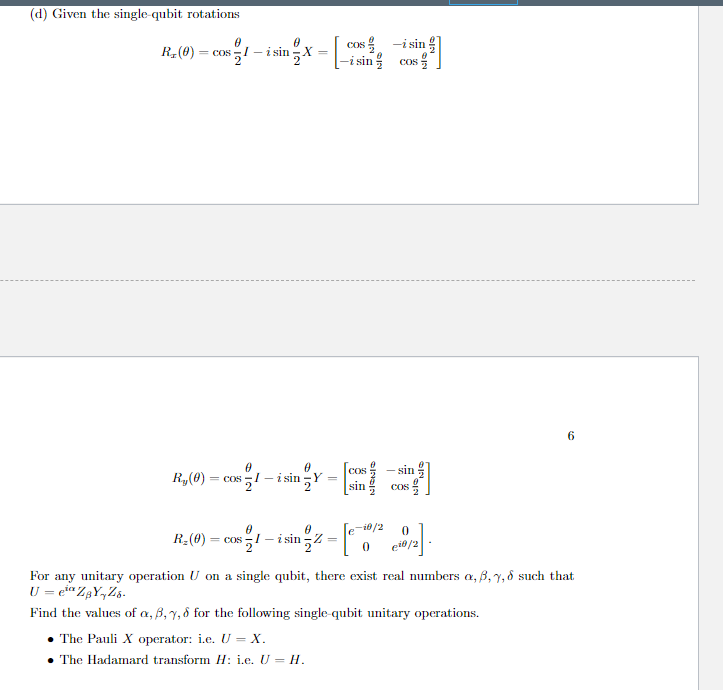 Solved (d) Given the single qubit rotations AL/ R. (0) = cos | Chegg.com