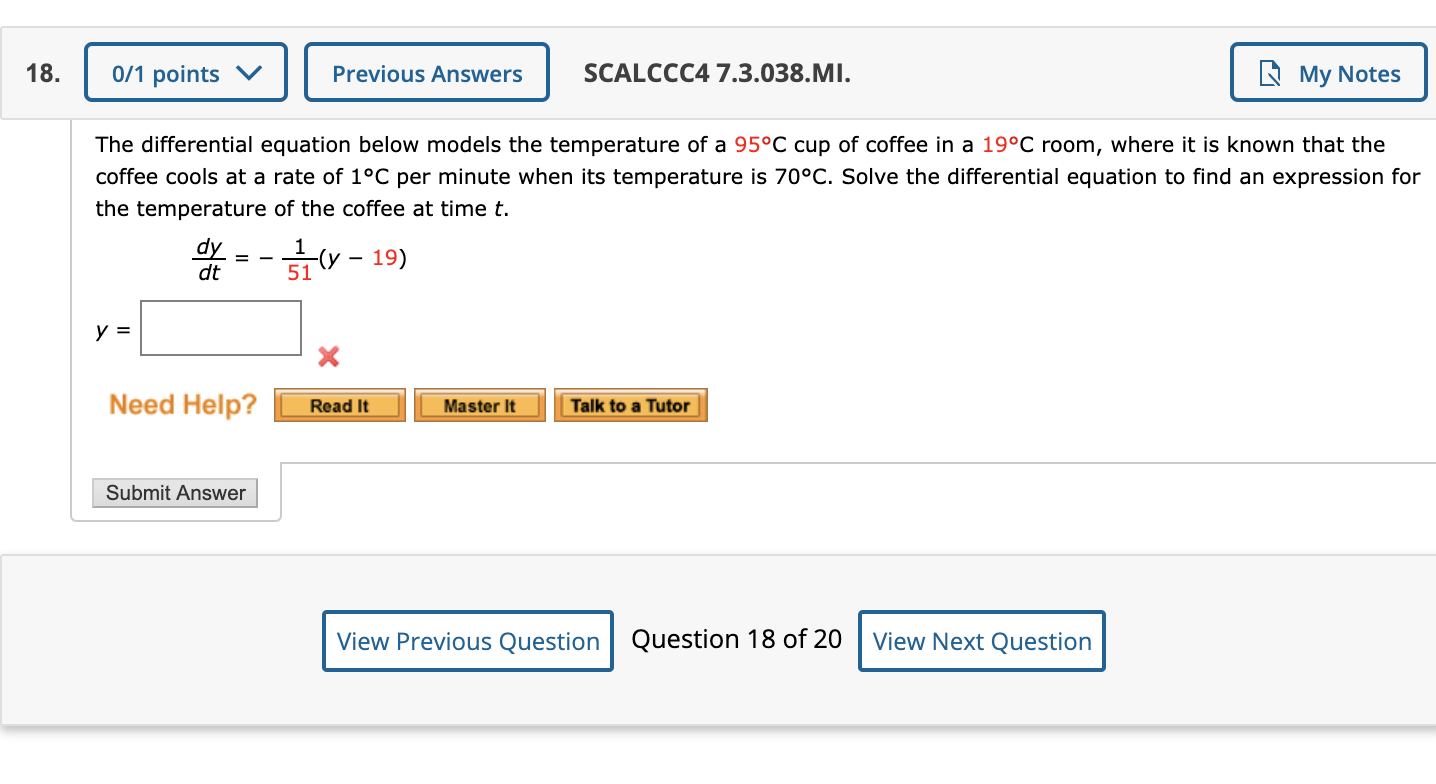 Solved 0/1 points v Previous Answers SCALCCC4 7.3.038.MI. My | Chegg.com