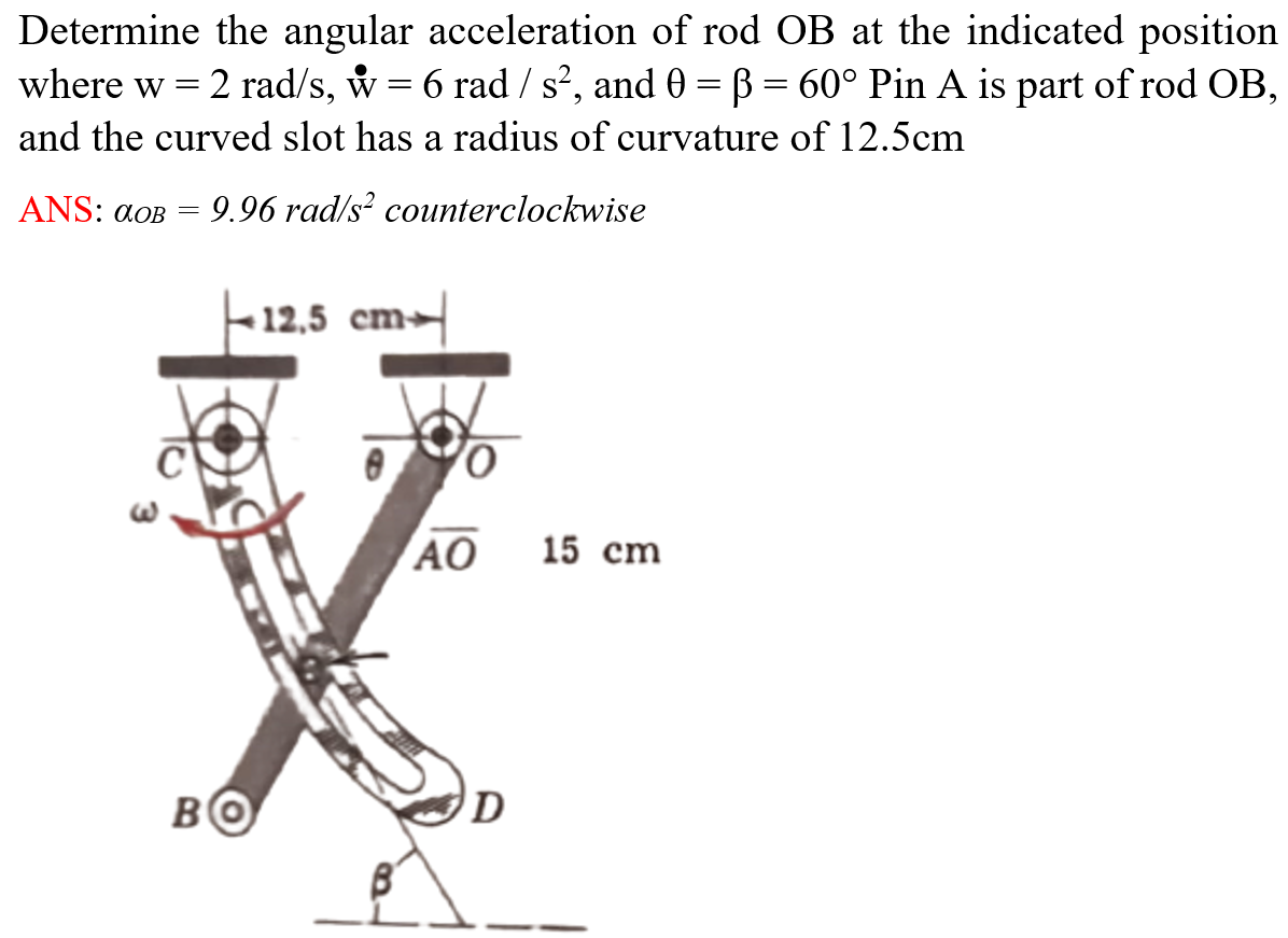 Solved = = Determine the angular acceleration of rod OB at | Chegg.com