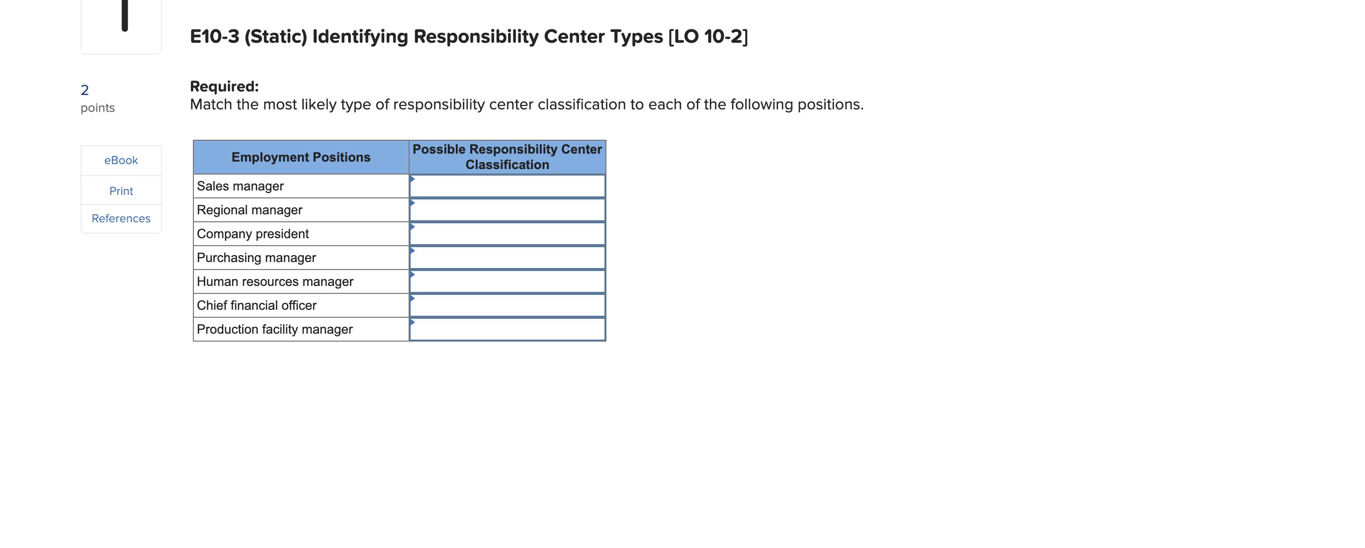 Solved E10-3 (Static) Identifying Responsibility Center | Chegg.com